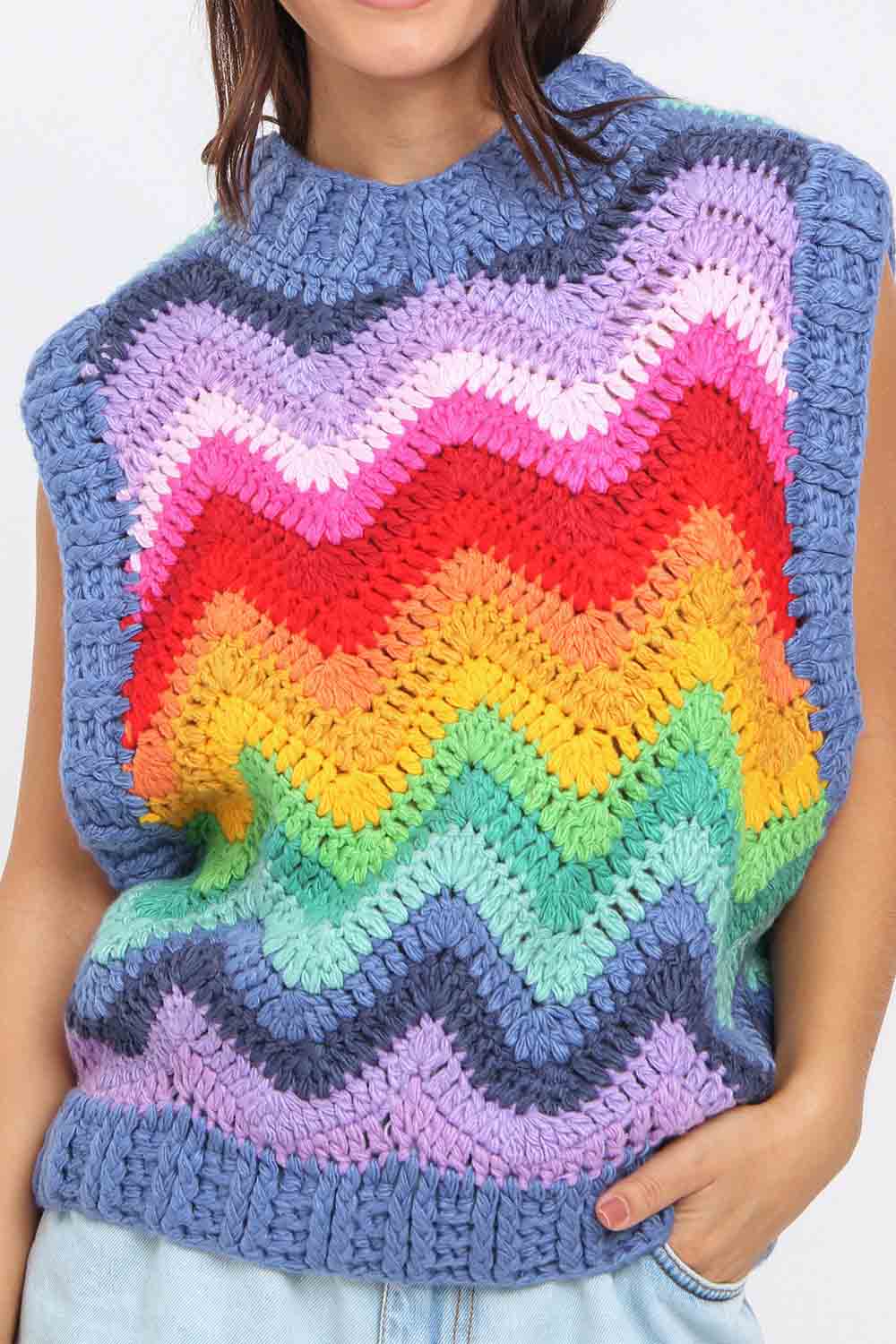 Colete crochet chevron farm - Babadotop