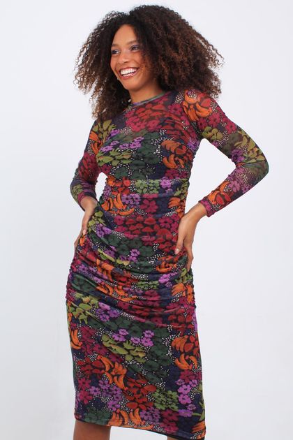 Vestido midi tule jardineira farm - Babadotop