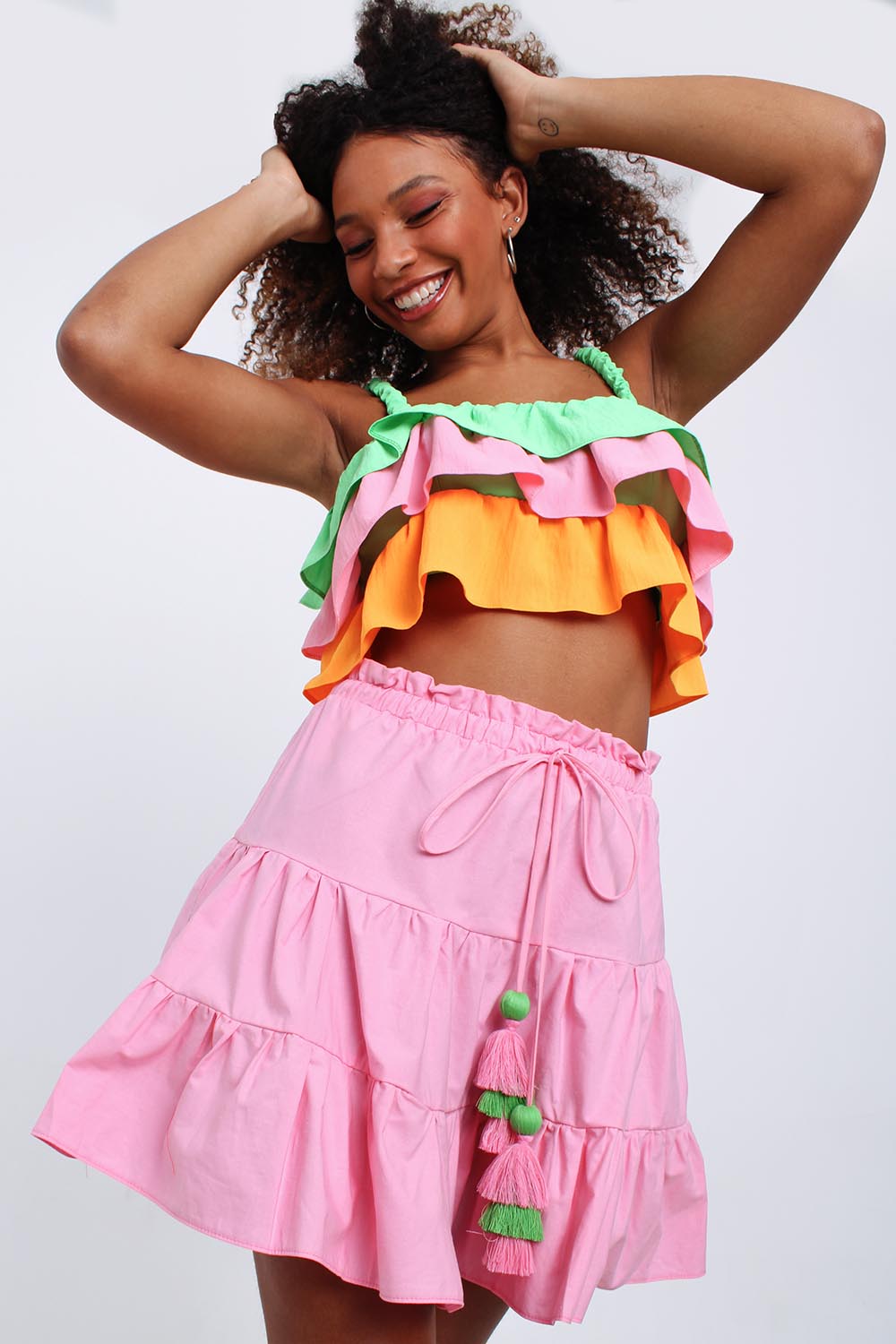 Saia evasê com amarração na cintura lança perfume - Babadotop