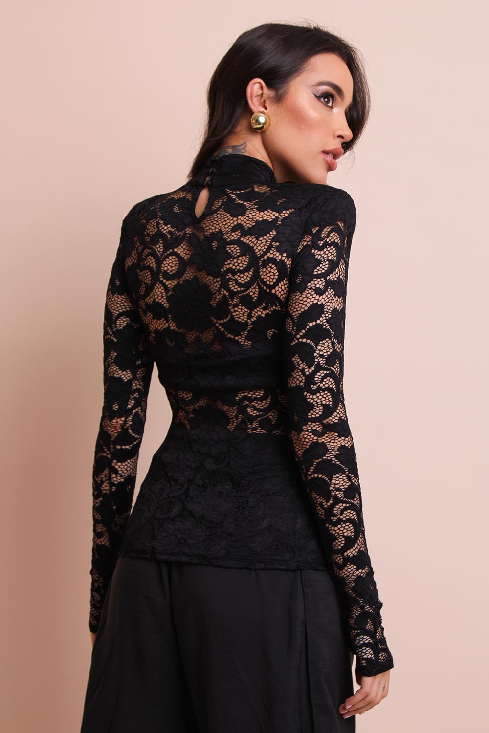 Blusa segunda pele renda preta labrava - Babadotop