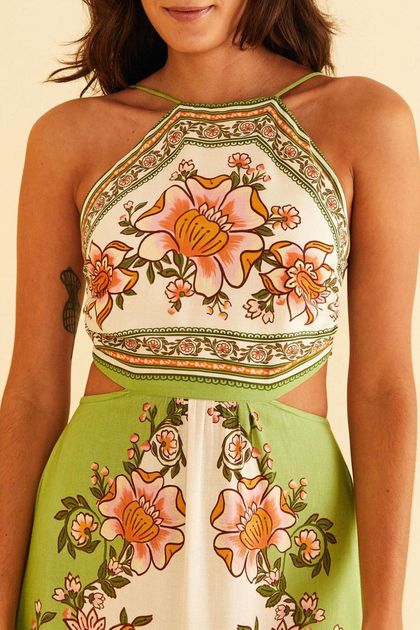 Vestido cropped jardim boho farm - Babadotop