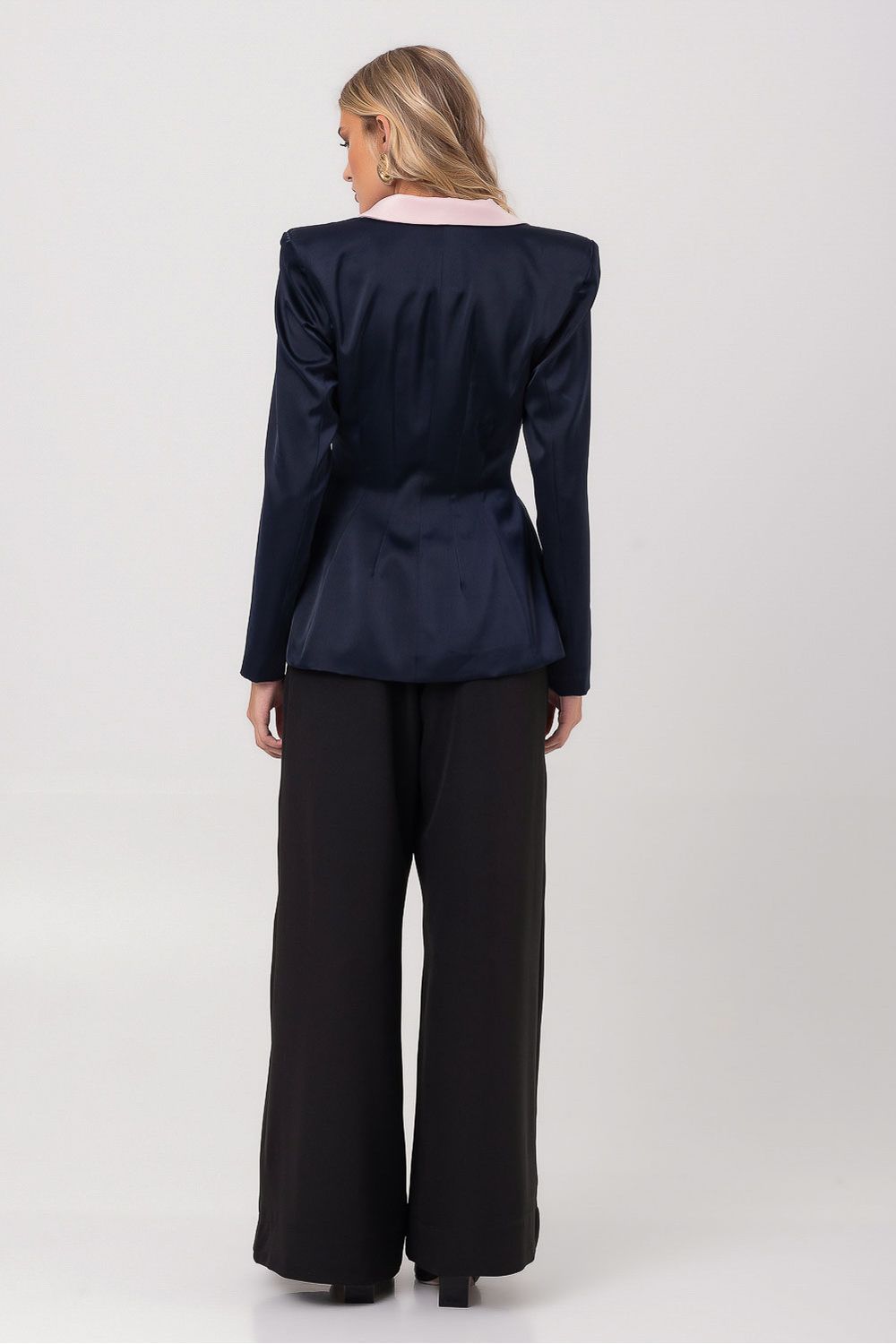 Blazer acetinado basque bicolor azul e rosa labrava - Babadotop